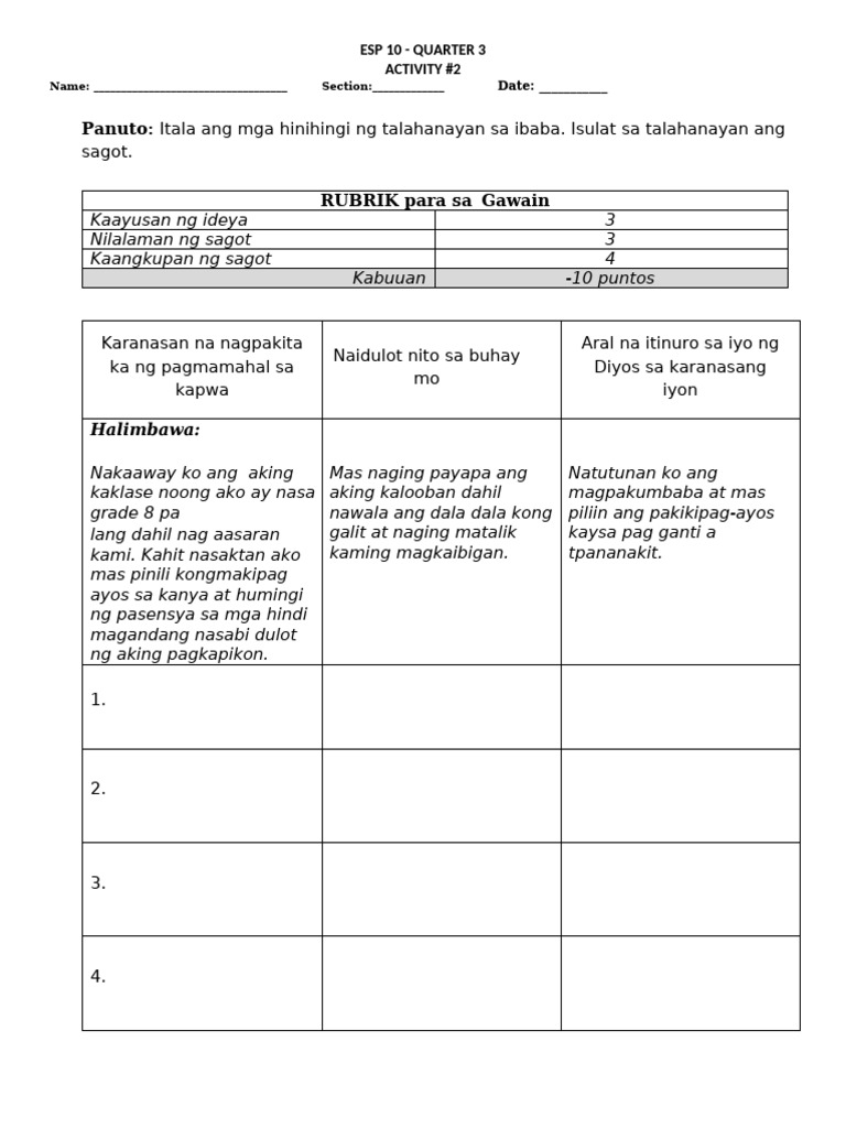 Esp 10 - q3 - Activity 2 | PDF
