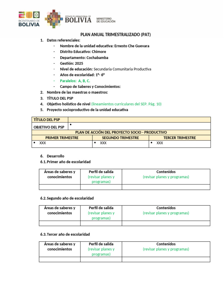 Modelo PAT 2025 para Educación Secundaria | PDF | Aprendizaje