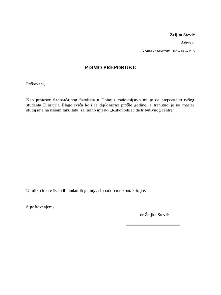 Pismo Preporuke | PDF