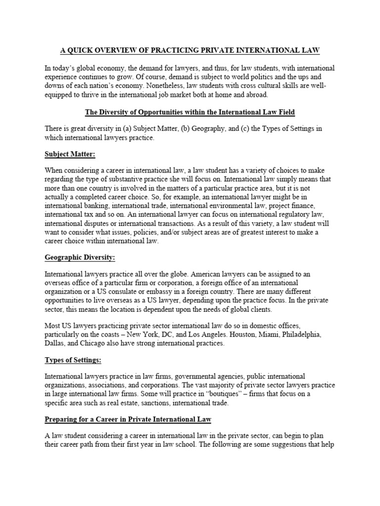 Overview of Private International Law Careers | PDF | Internship | Job ...