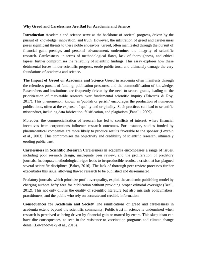 Greed and Carelessness in Academia | PDF | Science | Academic Publishing