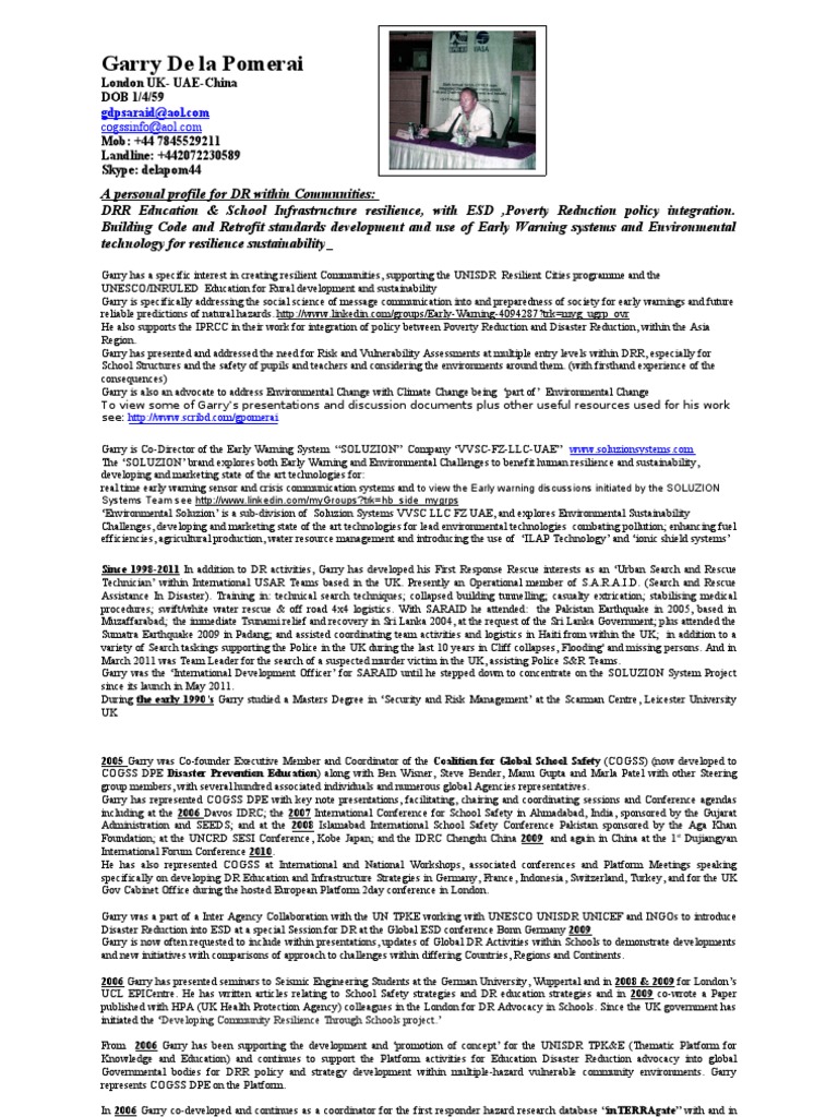 Garry - de - La - Pomerai Resume FEB2012 | PDF | Emergency Management ...