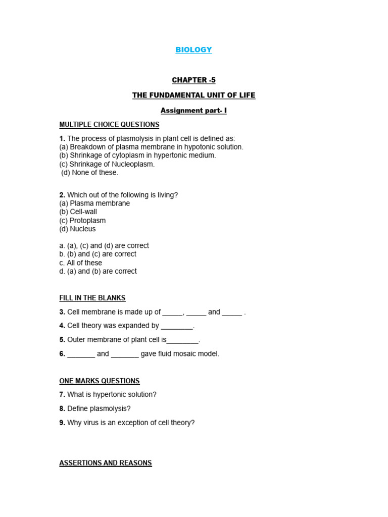 Bio ch-5, Assignment part 1 | PDF | Cell (Biology) | Life Sciences