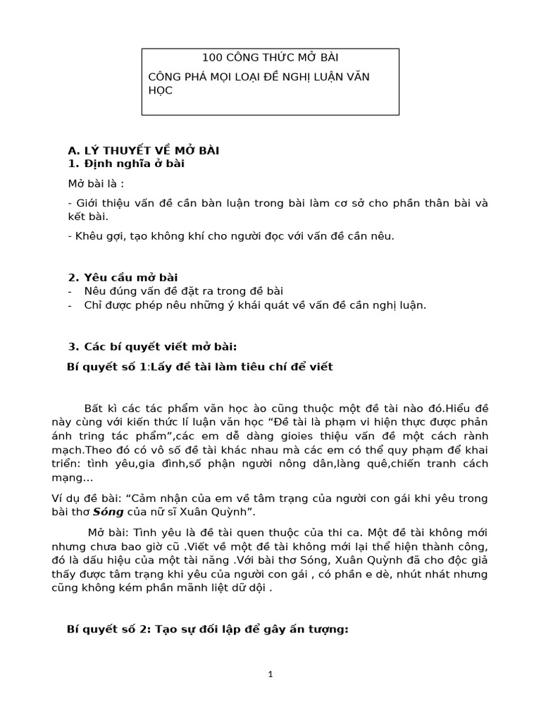 Cong Thuc Mo Bai Tat Ca Cac Dang de NLVH 1dabb | PDF