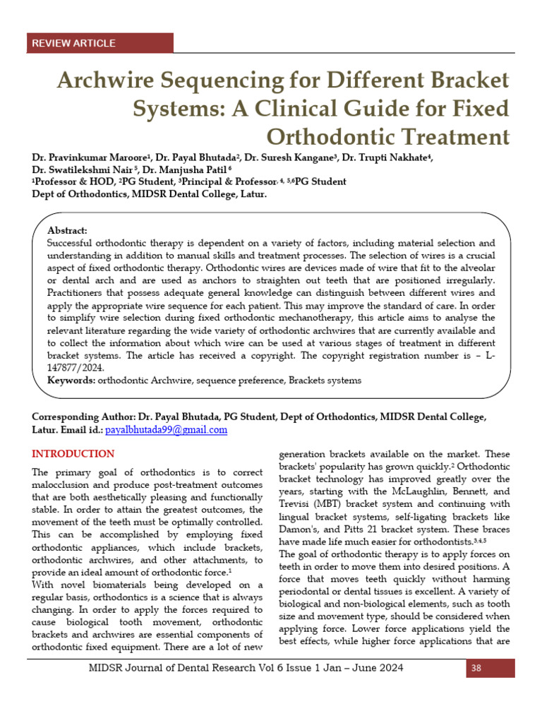 Archwire Sequencing For Different Bracket Systems | PDF | Orthodontics | Dentistry Branches