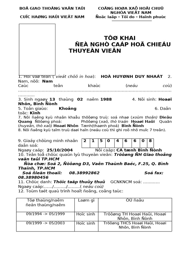 To Khai Ho Chieu | PDF