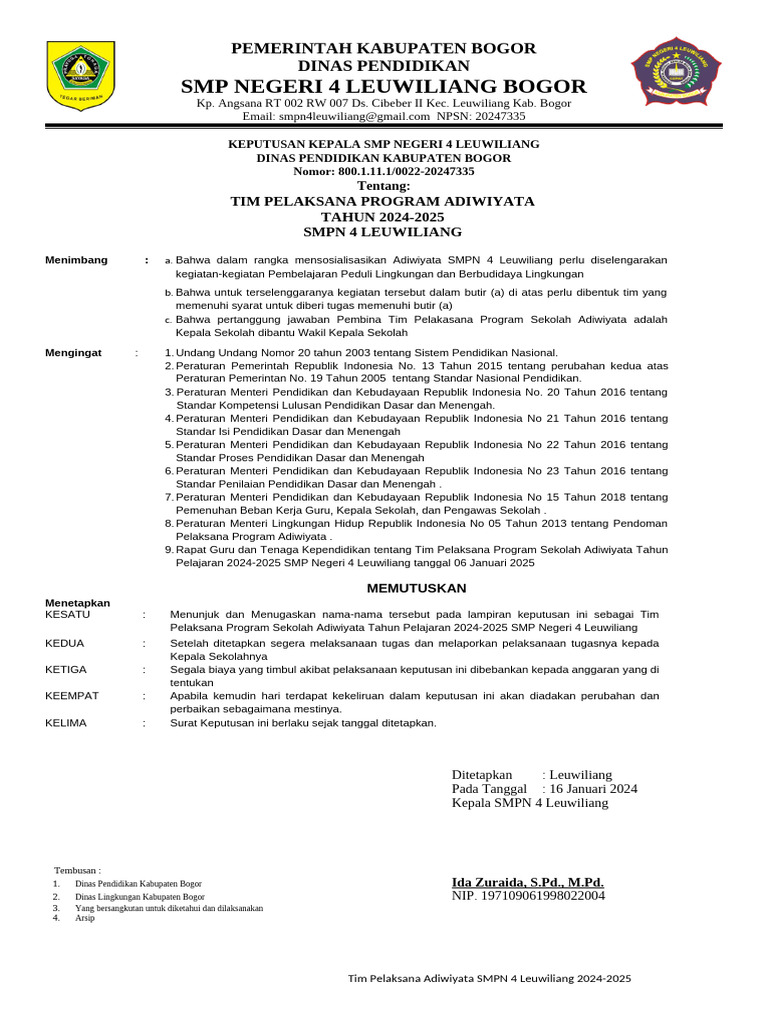 SK TIM ADIWIYATA (1) | PDF