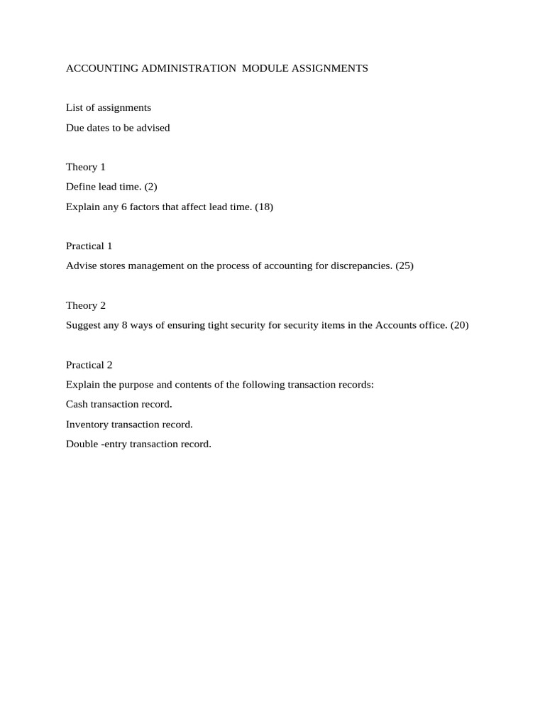 Accounting Administration Module Assignments | PDF