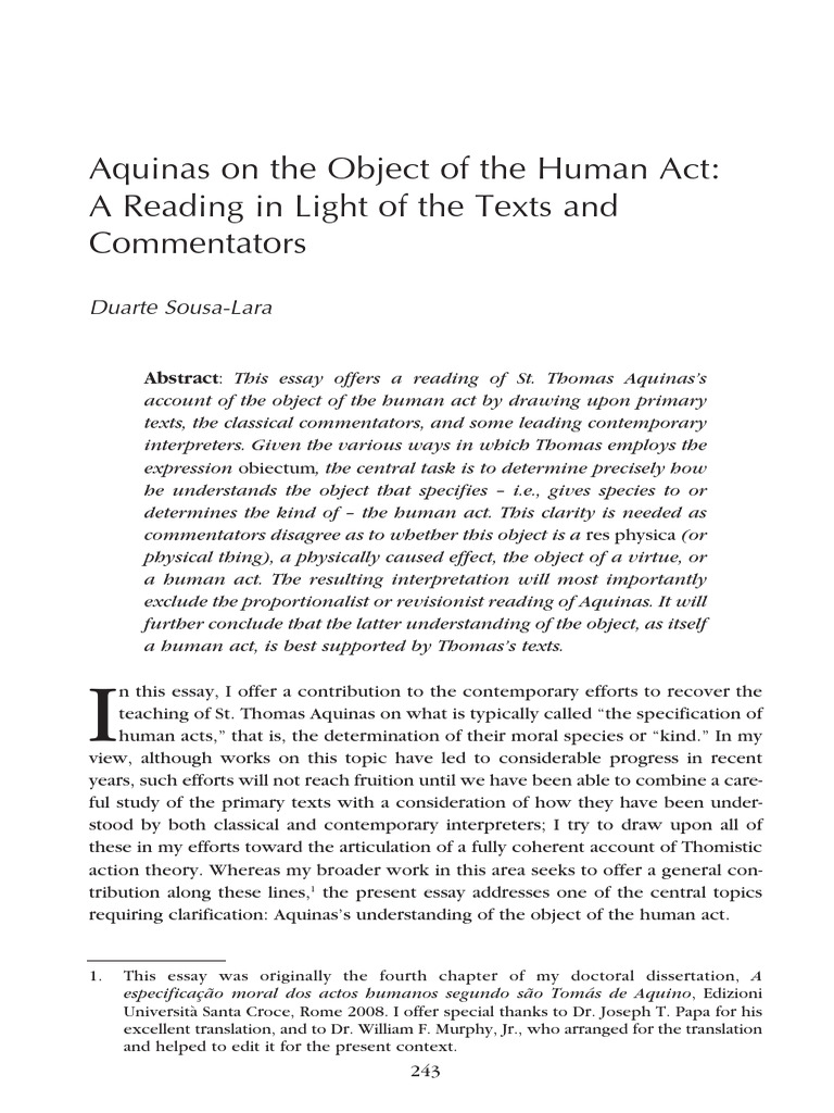 Aquinas On The Object of The Human Act A | PDF | Thomas Aquinas | Thomism