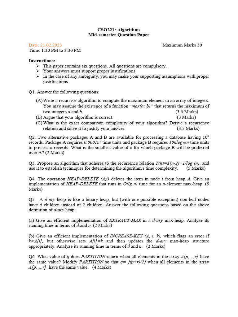 CSO221 Mid-Sem Even 2022-23 | PDF