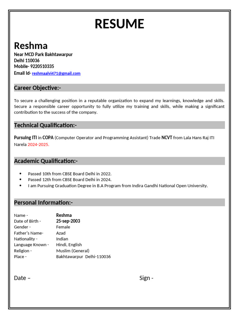 Reshma Resume | PDF