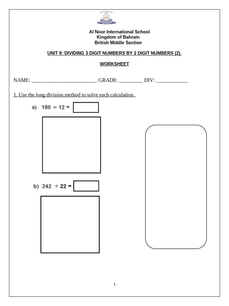 3 Digit by 2 Digit Division | PDF