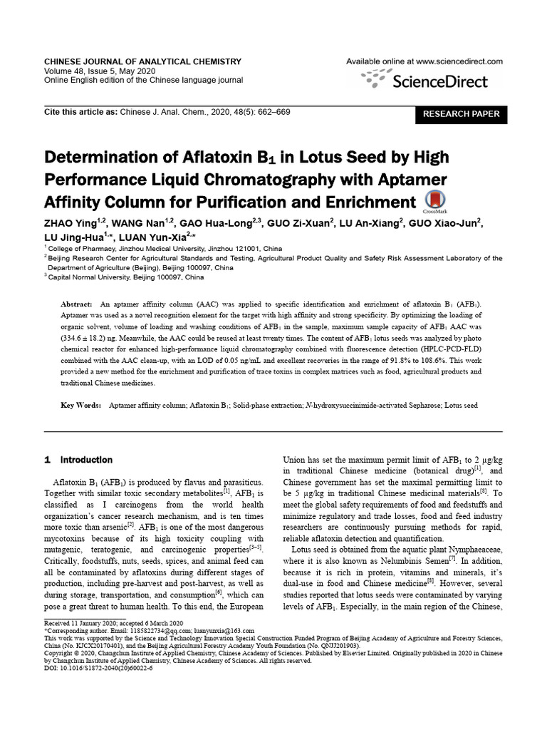 Determination of Aflatoxin B1 in Lotus Seed | PDF | Elution | High Performance Liquid Chromatography
