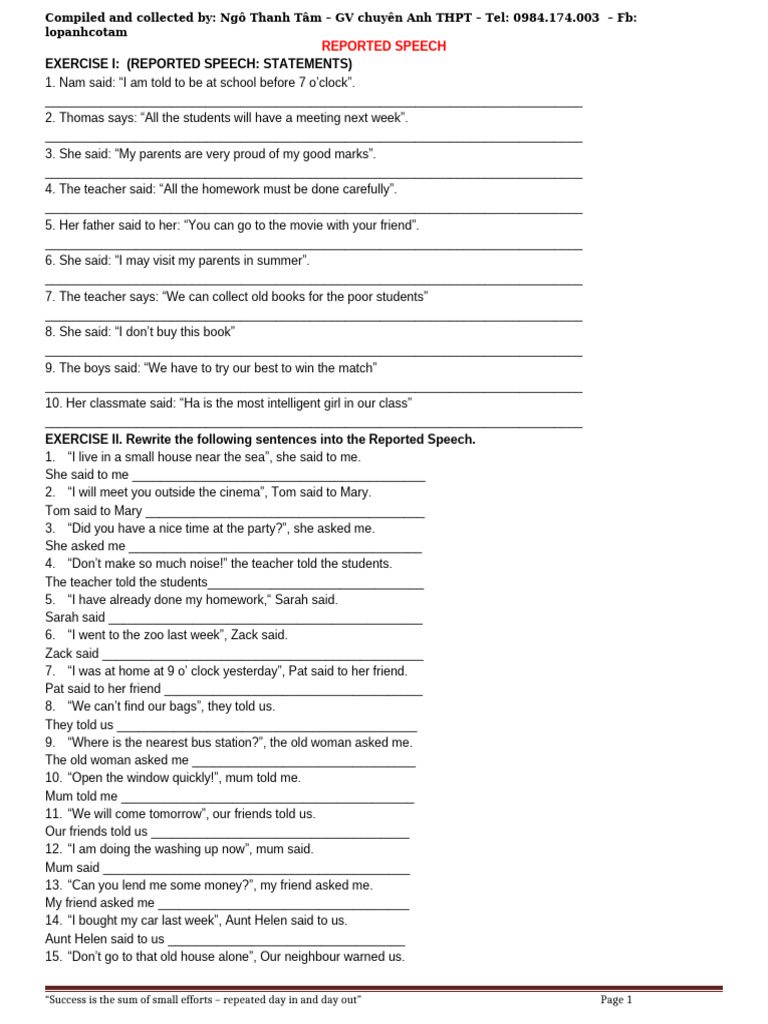 Reported Speech Exercises Guide | PDF