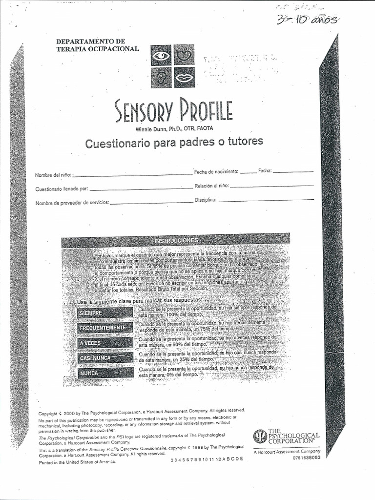 Cuestionario Sensory | PDF