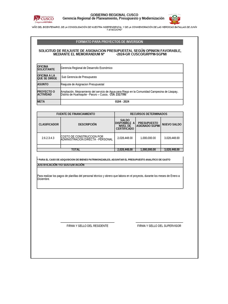 Formato de Reajuste para Asignacion | PDF