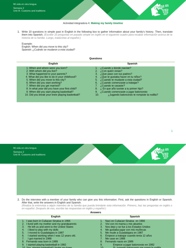 Family History Timeline Activity | PDF