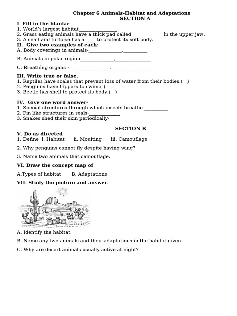 Animal Habitats and Adaptations Class 5 | PDF