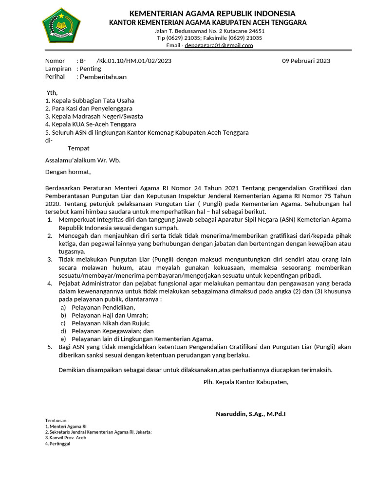Himbauan Pengendalian Gratifikasi ASN Kemenag | PDF