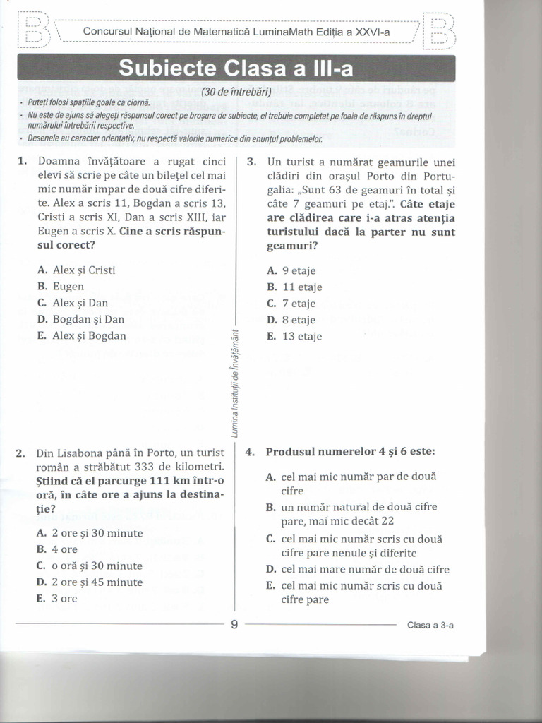 Luminamath 2022 - clasa a treia | PDF