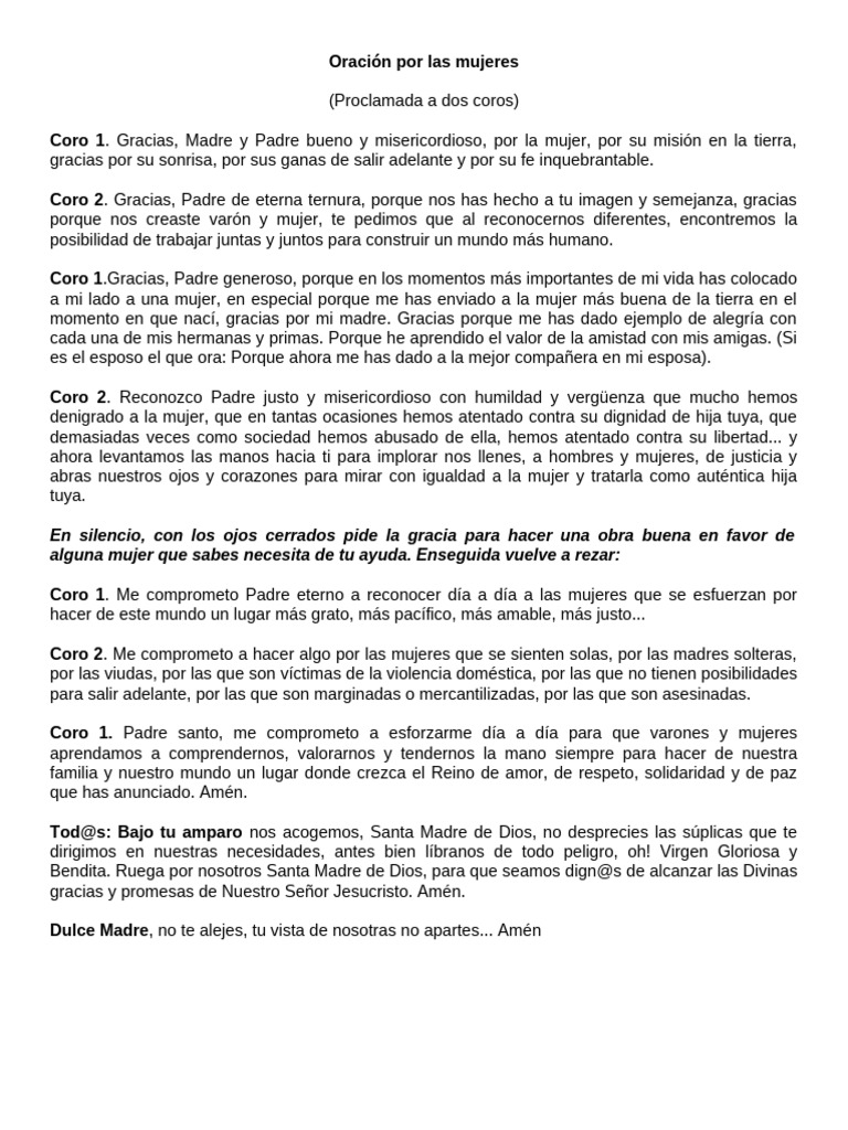 Oración Por Las Mujeres | PDF | Oración | María, madre de Jesús