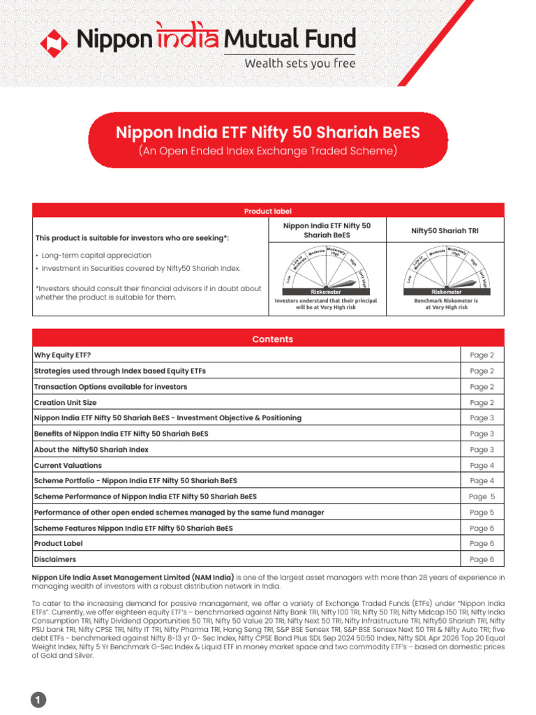 NipponIndia ETF Nifty 50 Shariah BeES Jan 2024 | PDF | Exchange Traded ...