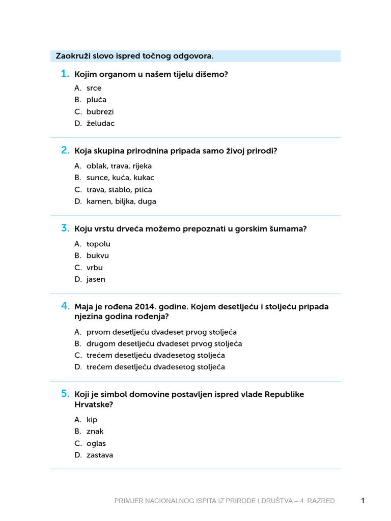 08 Primjer Nacionalnog Ispita Iz Prirode I Drustva | PDF