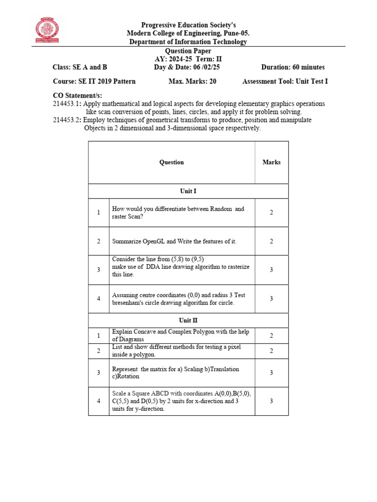 CG QP 24-25 Sem II CIE-I | PDF