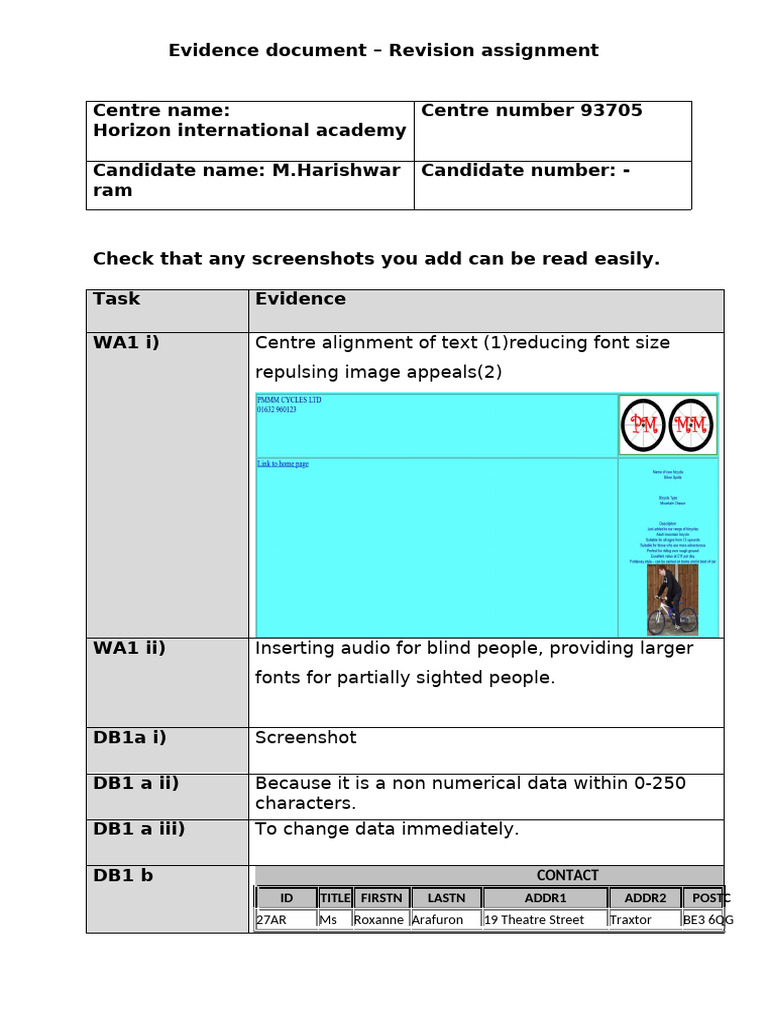 Evidence Document Revision Assignment Term 2 | PDF