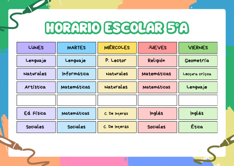 Horario Escolar 5°A | PDF