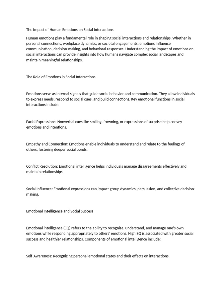 The Impact of Human Emotions On Social Interactions | PDF | Emotions ...