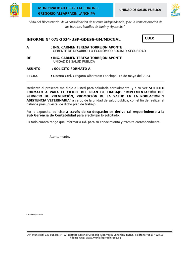 Informe #75 Solicito Formato A | PDF