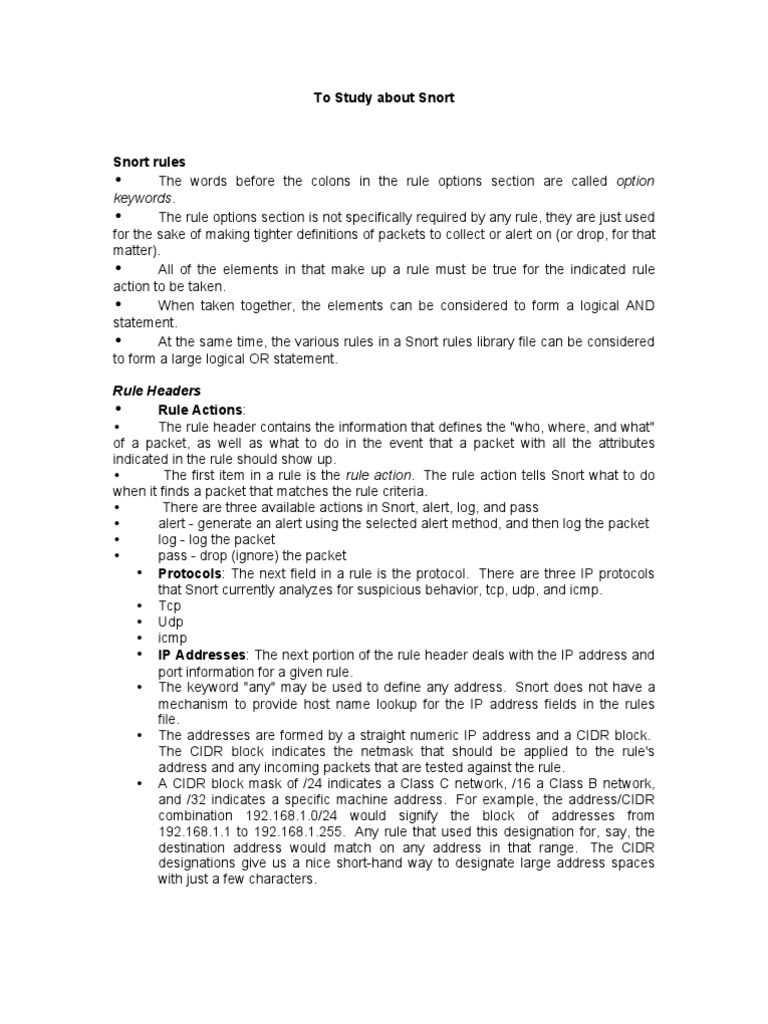 Keywords.: To Study About Snort | PDF | Transmission Control Protocol | Port (Computer Networking)