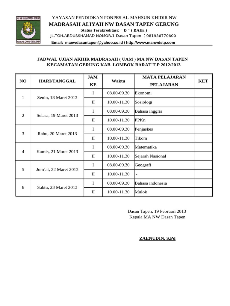 JADWAL Uam BN | PDF
