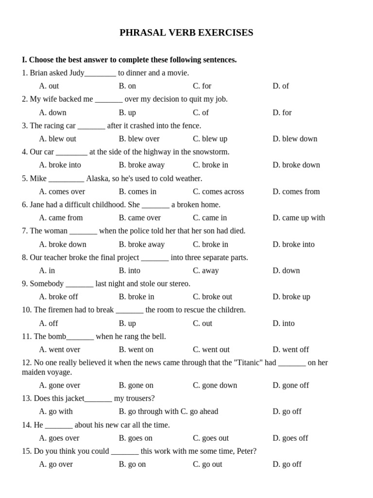 Phrasal Verbs Exercises with Answers | PDF