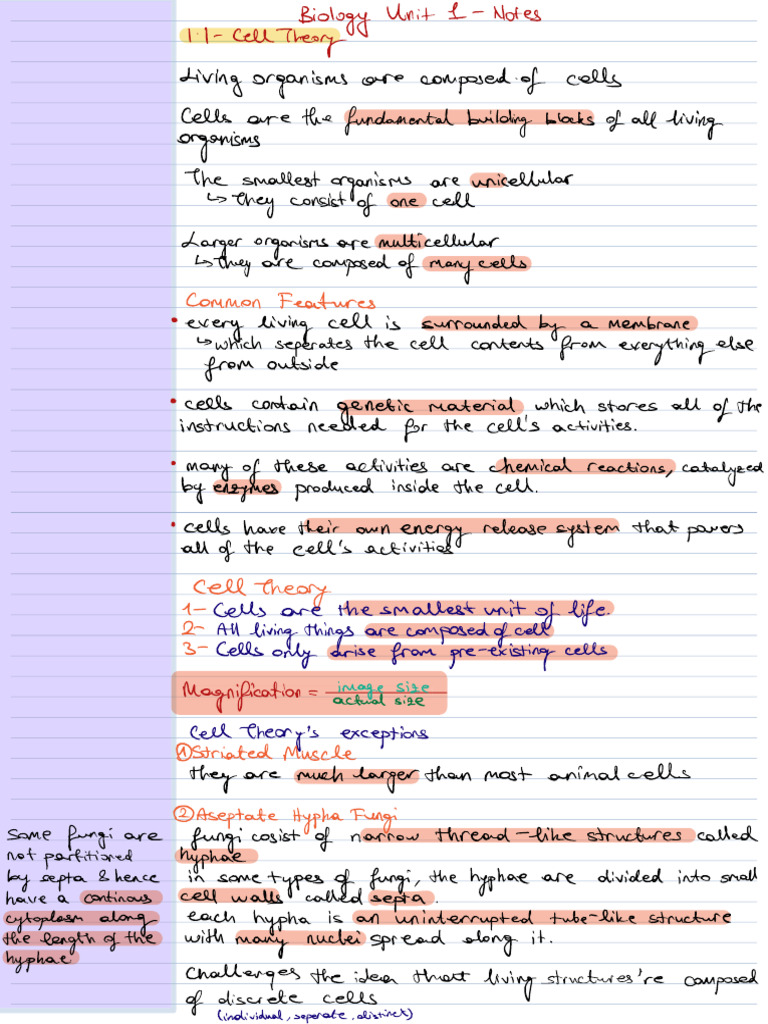 Unit 1 Study Note part 1 | PDF | Cell (Biology) | Biology
