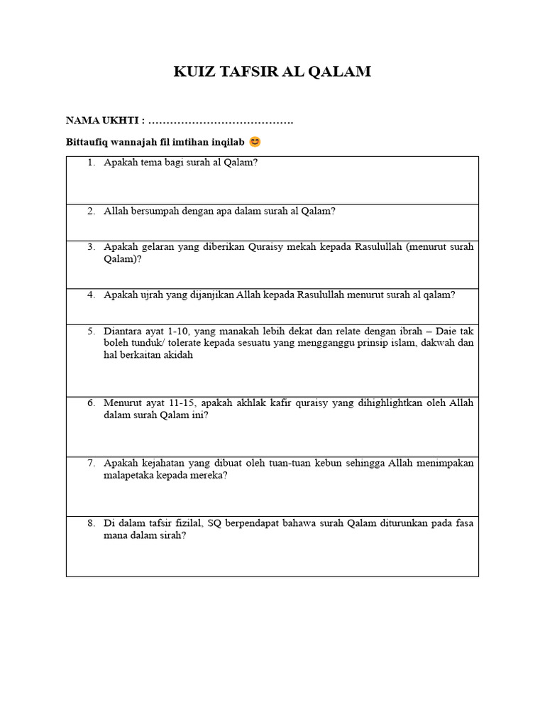 Kuiz Tafsir Al Qalam | PDF