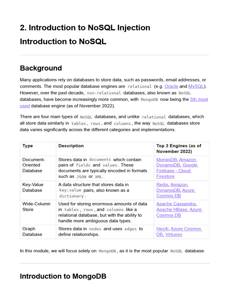 2. Introduction to NoSQL Injection - @CyberFreeCourses | PDF | No Sql ...