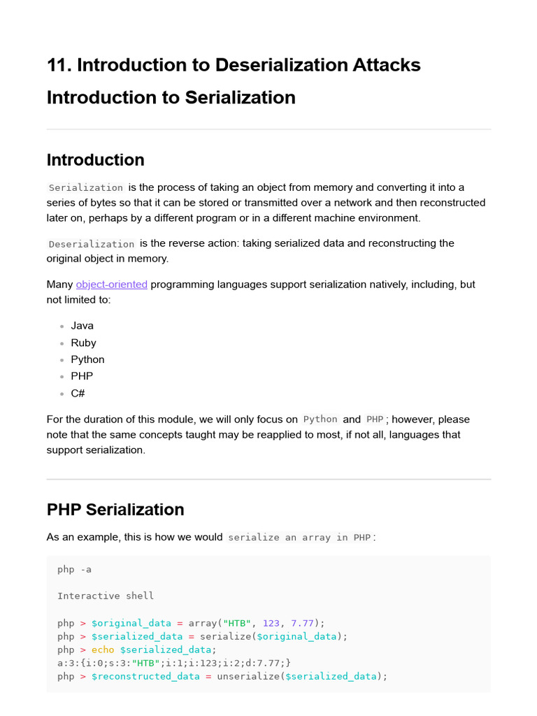 Introduction To Deserialization Attacks - @CyberFreeCourses | PDF | Php | Constructor (Object ...
