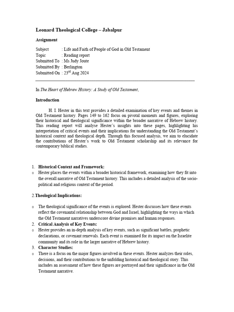 Reading report Judges | PDF | Old Testament | Theology