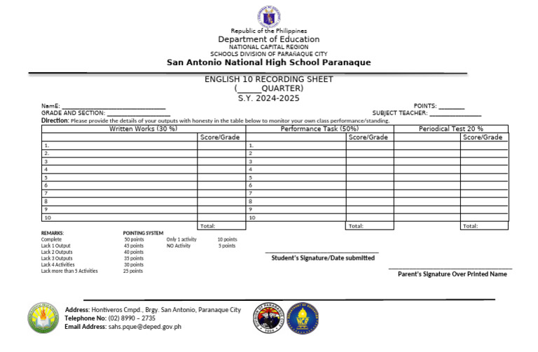 Portfolio Scoring Sheet | PDF