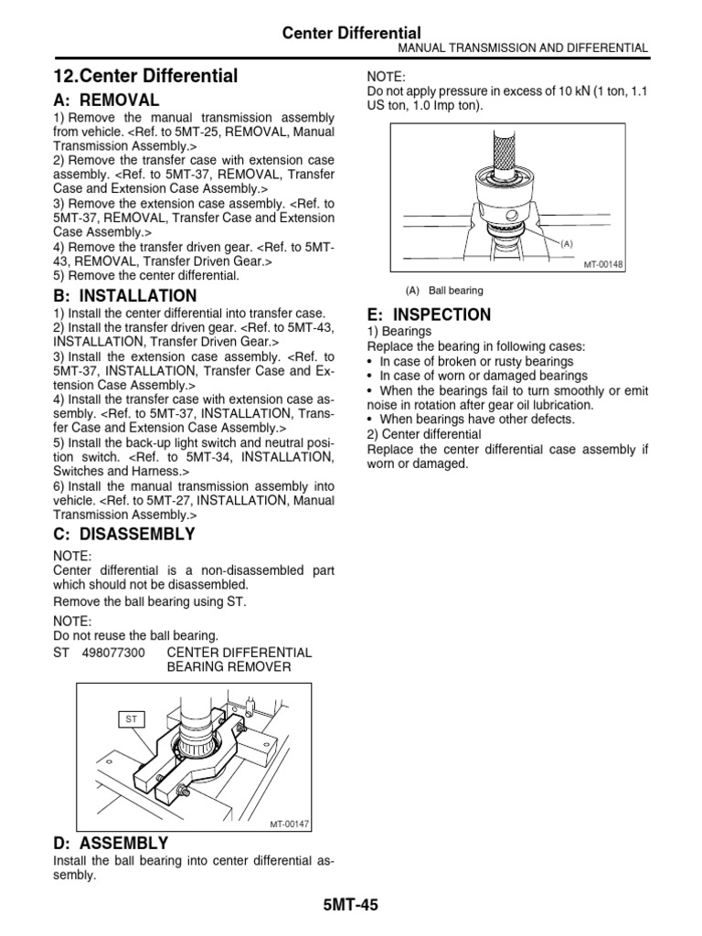 12 - Center Differential | PDF | Bearing (Mechanical) | Manual Transmission