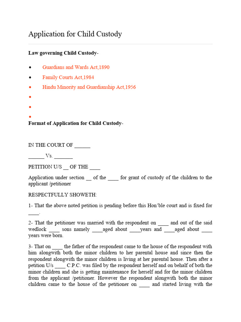Child Custody Application Format Guide | PDF | Child Custody | Childhood
