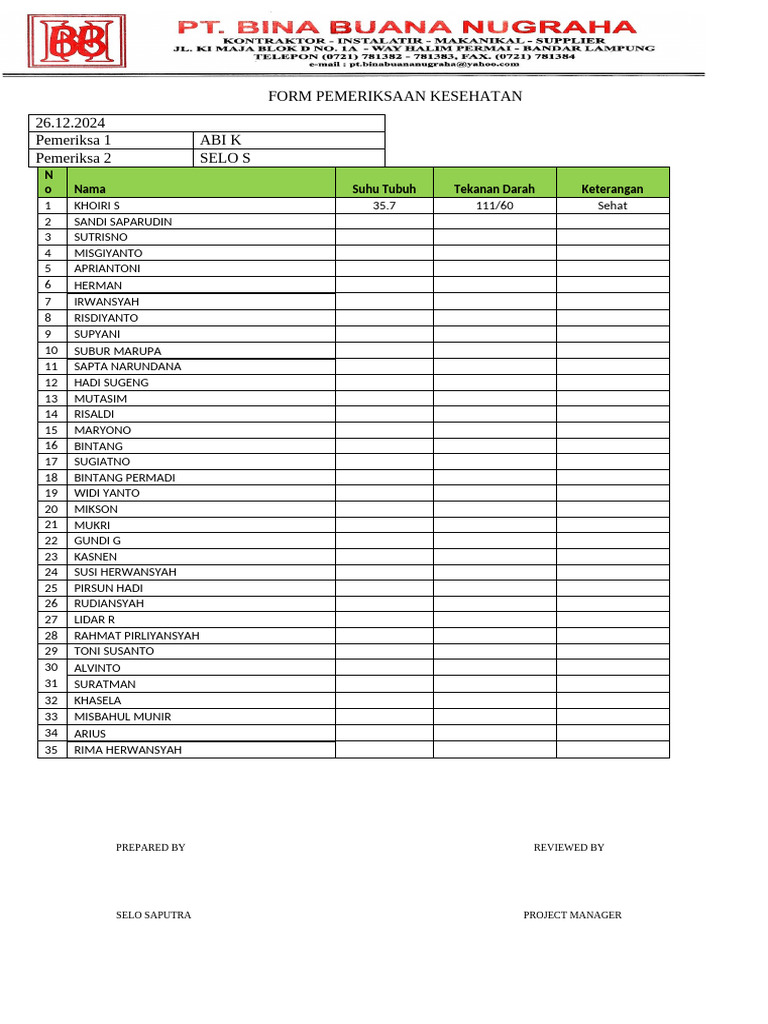 Form Pemeriksaan Kesehatan | PDF