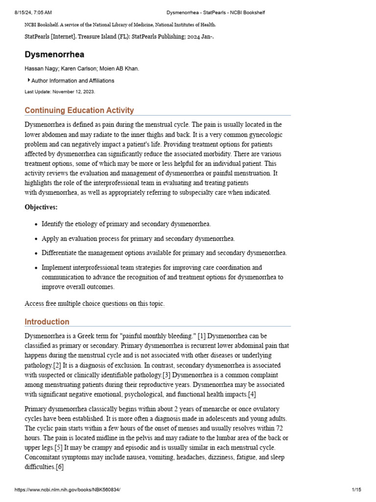 Understanding Dysmenorrhea Management | PDF | Combined Oral ...
