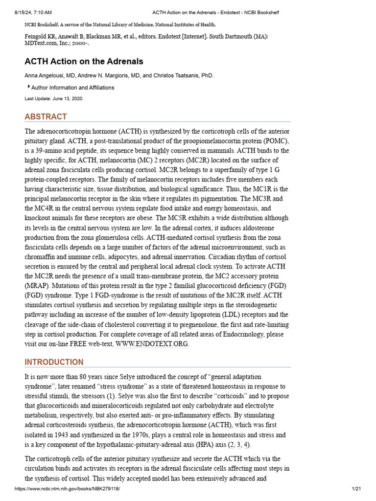 ACTH Regulation of Cortisol Production | PDF | Adrenal Gland ...