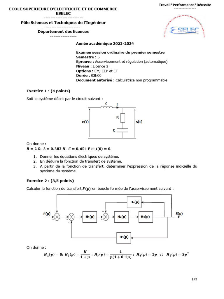 Asservissement et régulation en automatique | PDF | Équations | Objets ...
