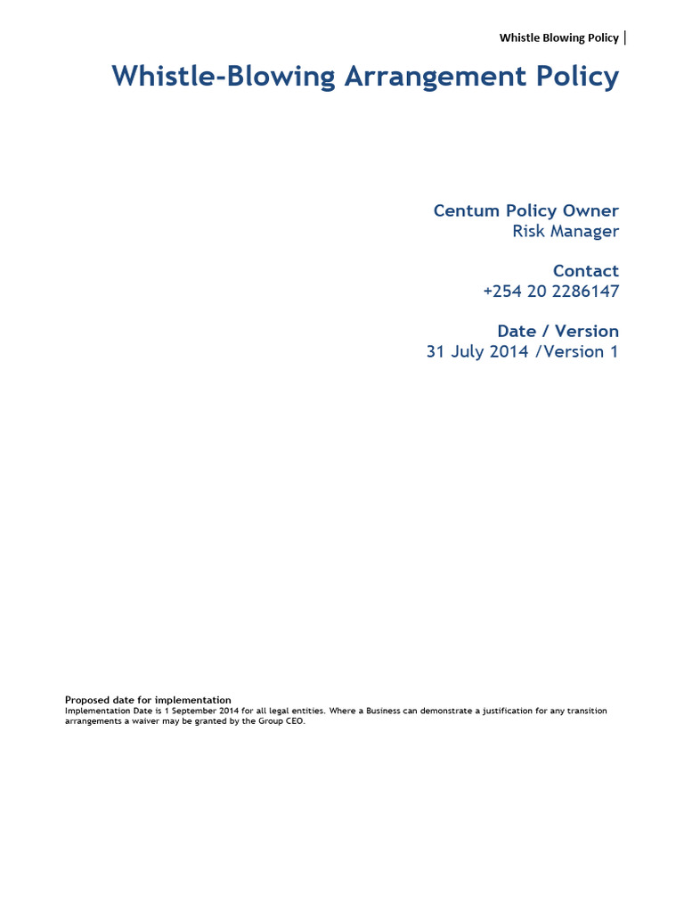 Centum Whistle-Blowing Policy Overview | PDF | Employment | Regulatory ...