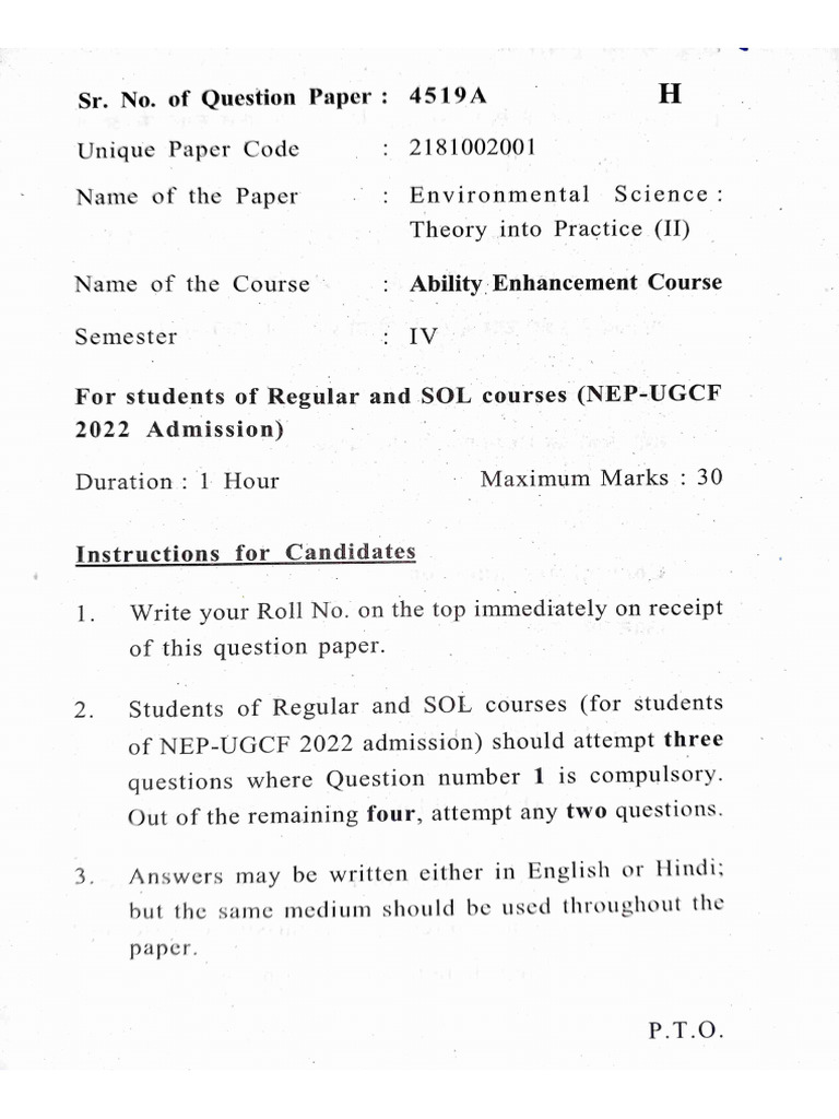EVS Sem4 Paper | PDF