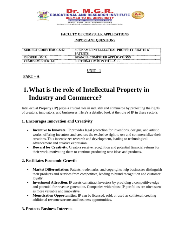 1.what Is The Role of Intellectual Property in Industry and Commerce ...